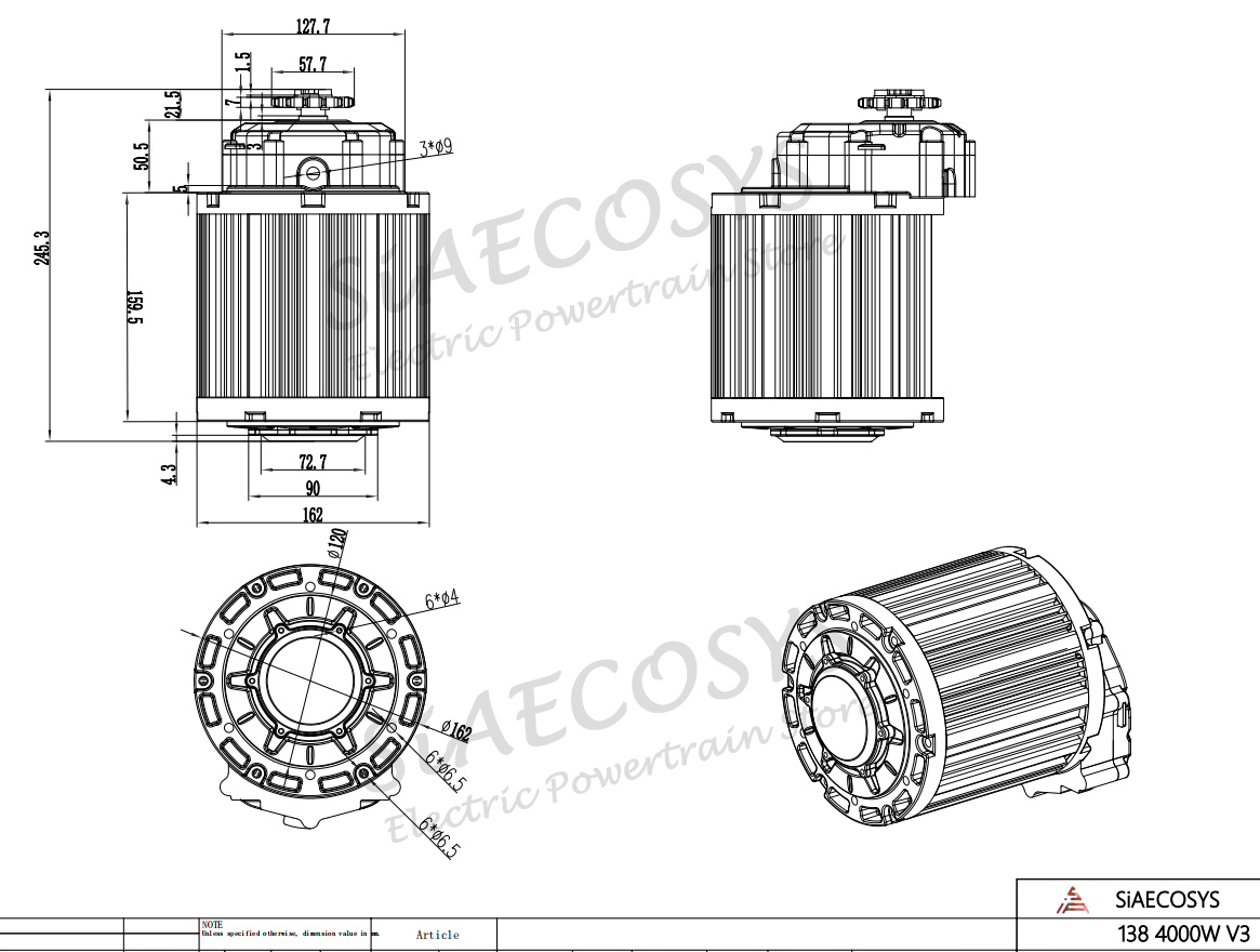 Электродвигатель BLDC QS138-C 72V 90H V3 4000W 150NM с редуктором 1:2 ...